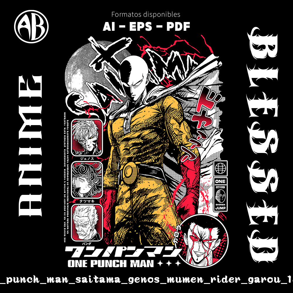 One Punch Man - Saitama Genos Mumen Rider Garou-Vector - SKU1868 ...
